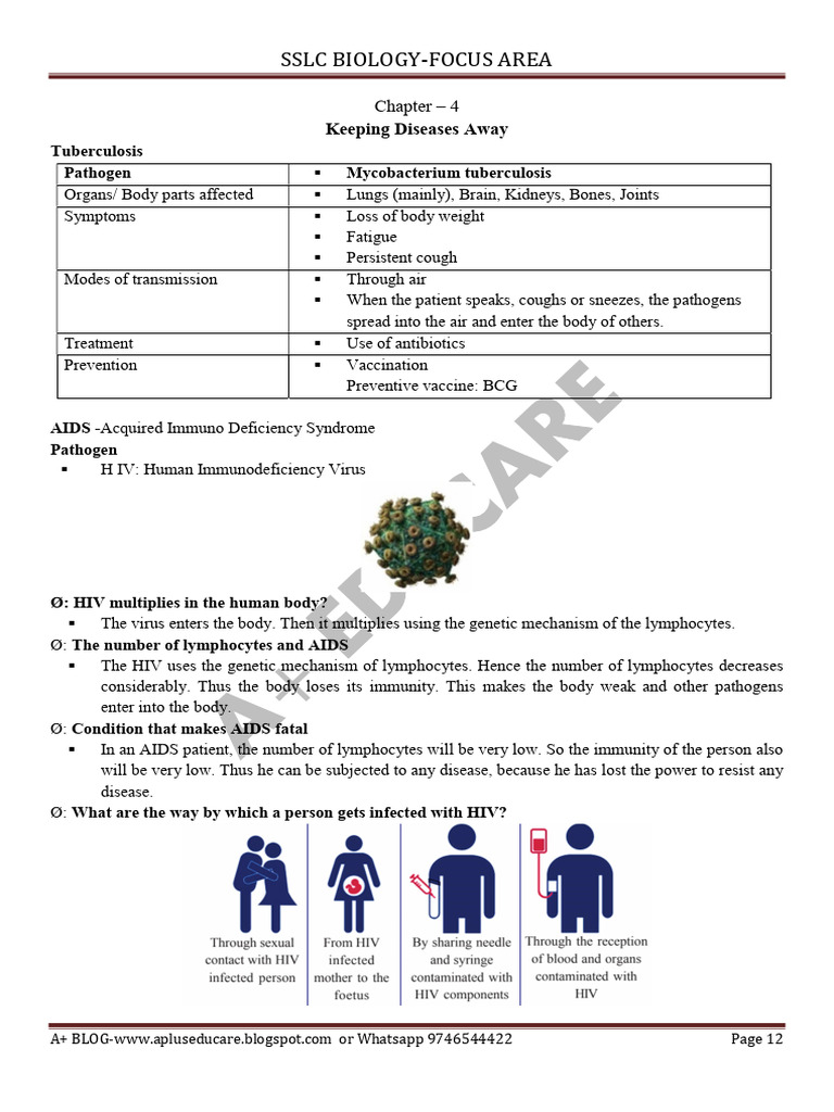 A+ Blog SSLC Biology Chapter 4 Focus Area Based Notes (Em) | PDF | Hiv ...