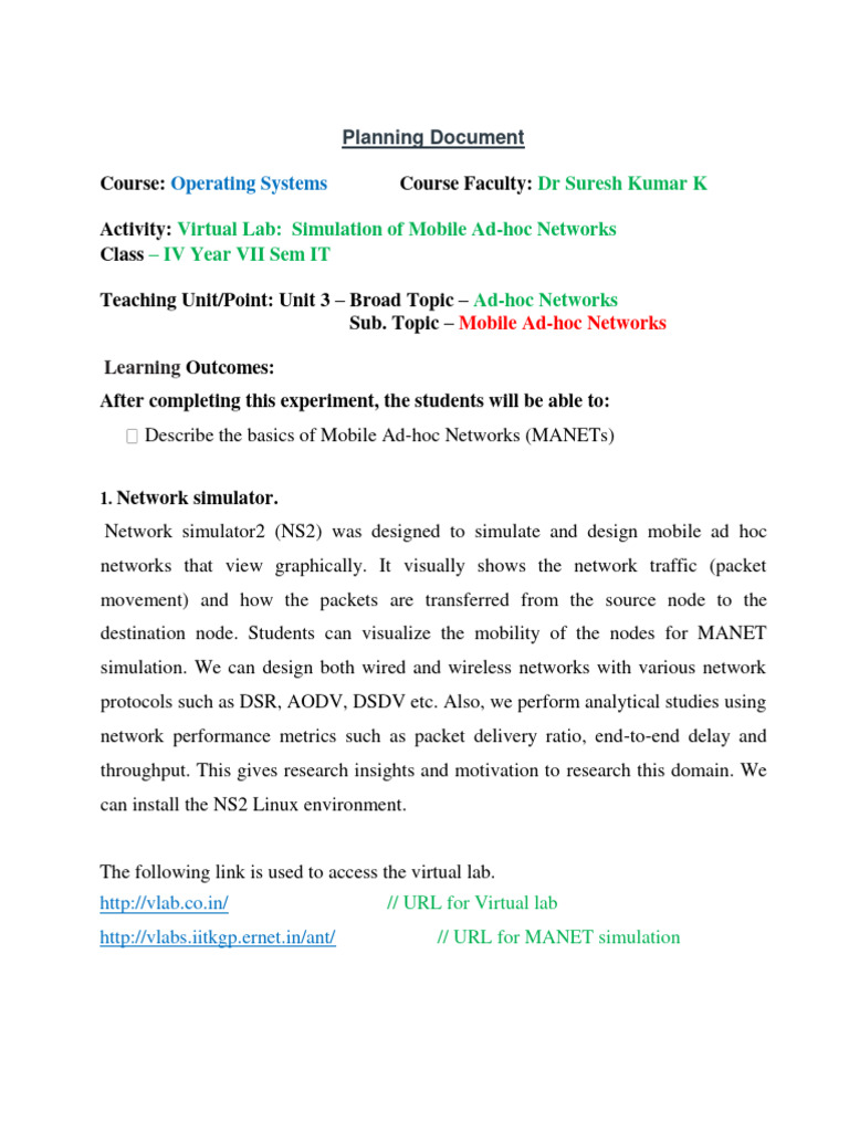 Adhoc and Sensor Networks - Unit 3 Virtual-Lab-MANET-Simulation | PDF | Wireless Ad Hoc Network ...