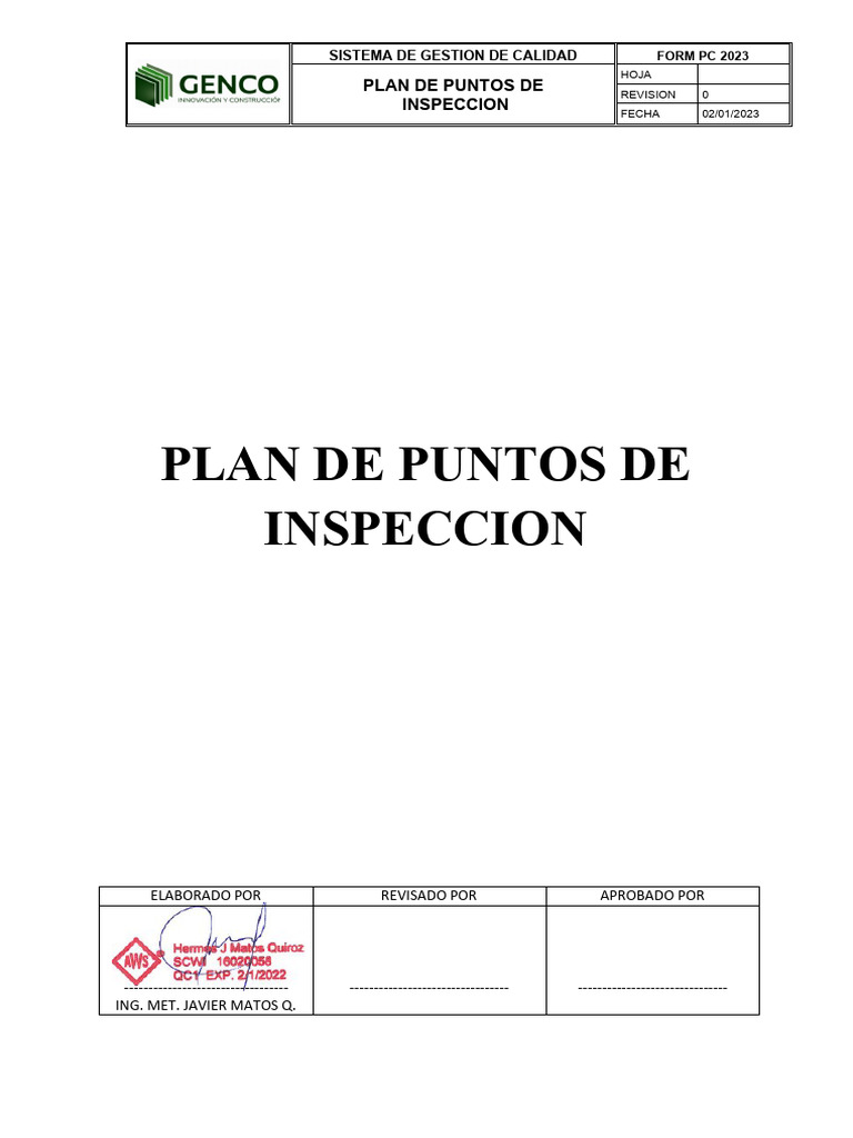 Plan de Inspección de Calidad 2023 | PDF | Procesos de negocio