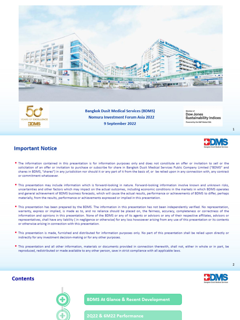 BDMS Nomura Investment Forum Sep 2022 | PDF | Cost Of Living | Health Care