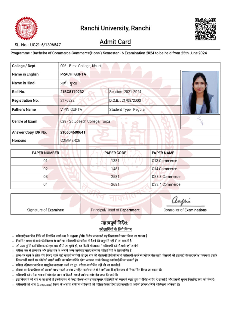 Admit Card Prachi | PDF