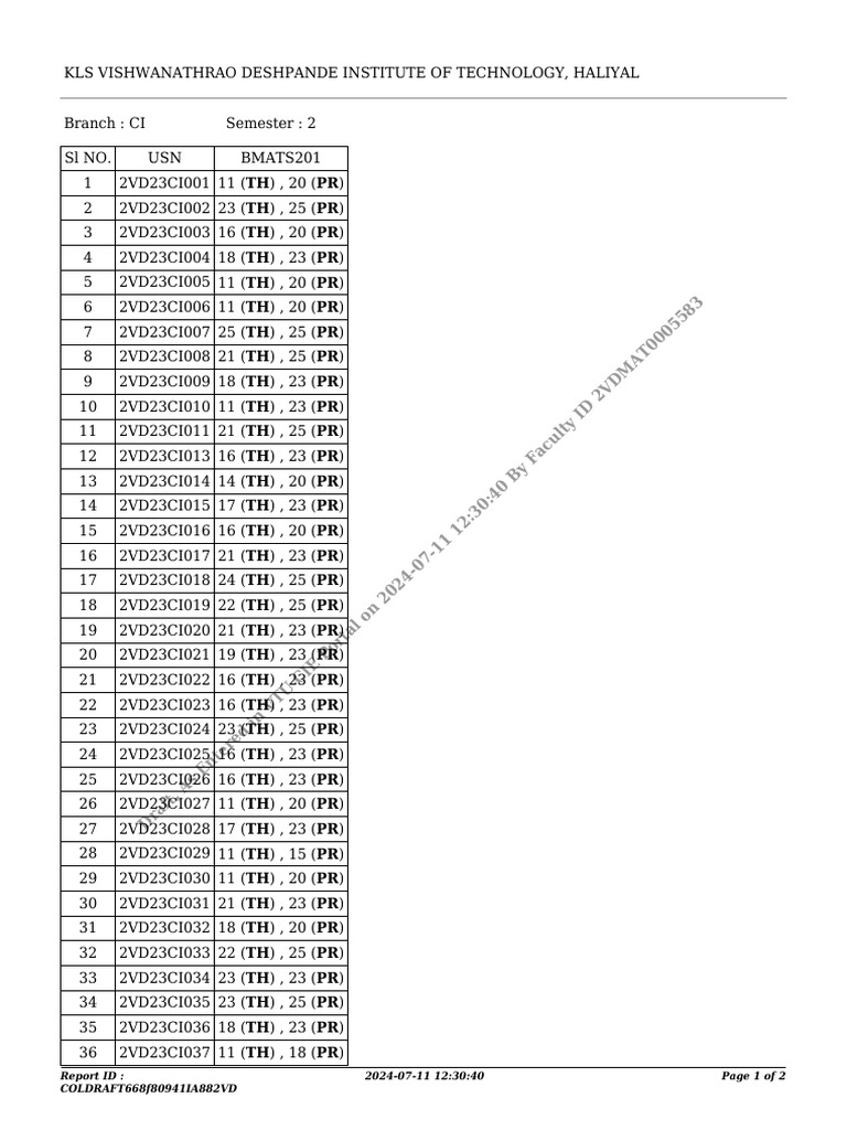 Draft BMATS201 VTU Final Marks | PDF