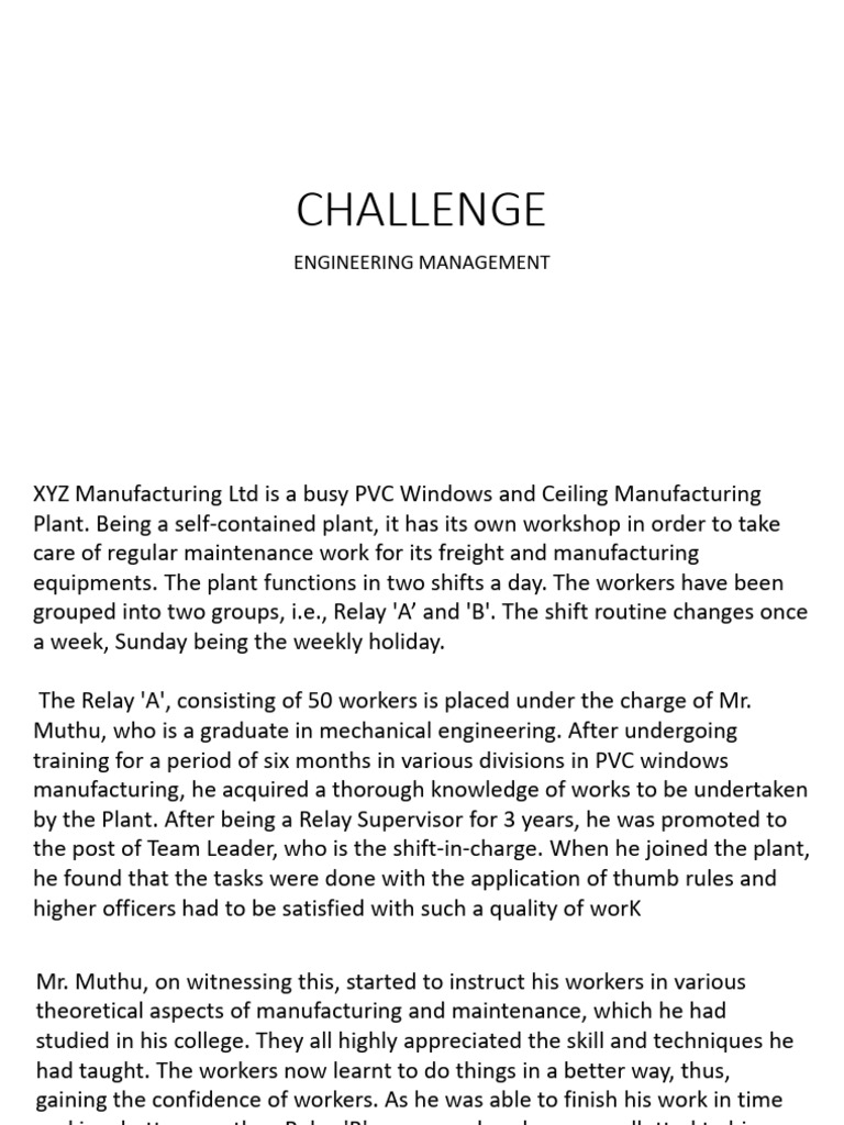 Engineering Management Assignment - (CHALLENGE 0NE) | PDF | Engineer | Employment