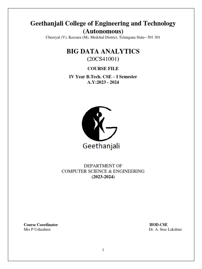 Bda 20cs41001 Course File | PDF | Apache Hadoop | Big Data Bda 20cs41001 Course File | PDF | Apache Hadoop | Big Data