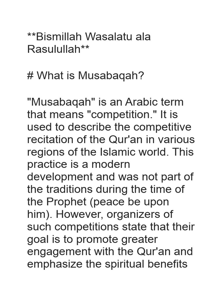 The Islamic View On Musabaqah | PDF | Quran | Islam