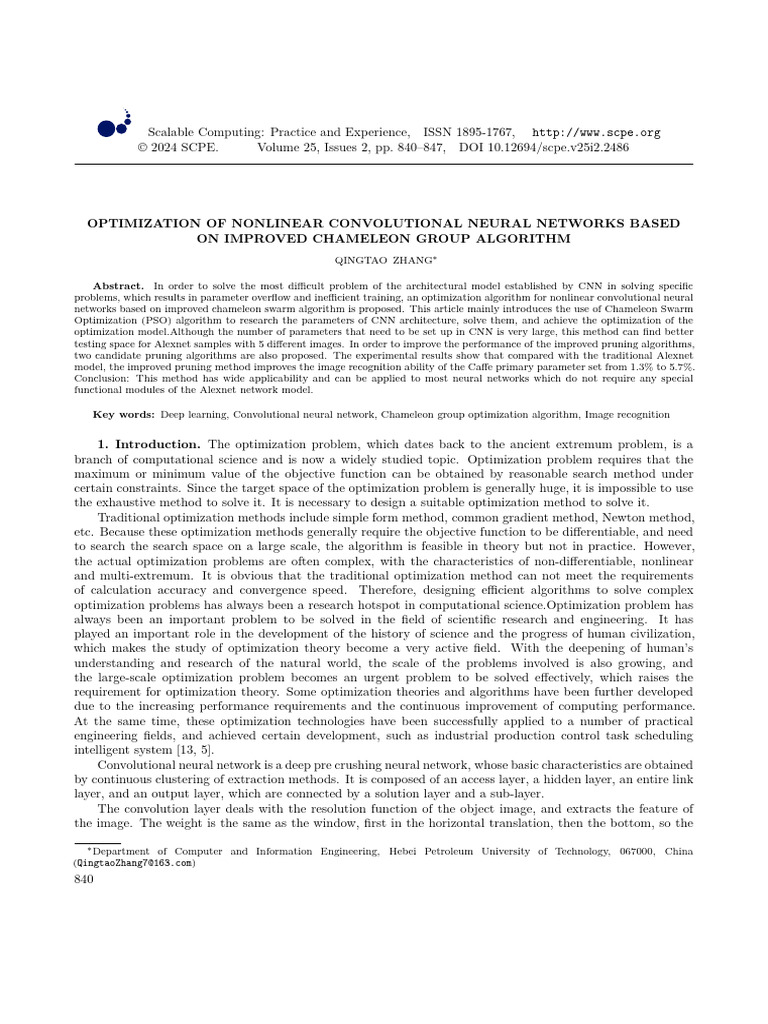 Optimization of Nonlinear Convolutional Neural Networks Based On Improved Chameleon Group ...