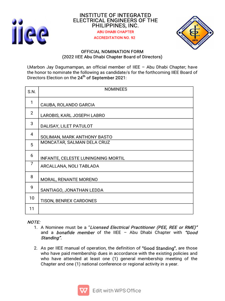 IIEE Abu Dhabi Board Nomination Form | PDF | Science & Mathematics