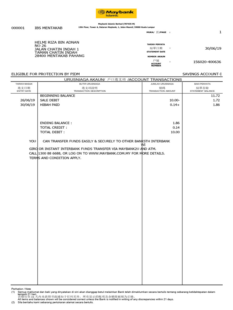 Maybank Statement | PDF | Debit Card | Business
