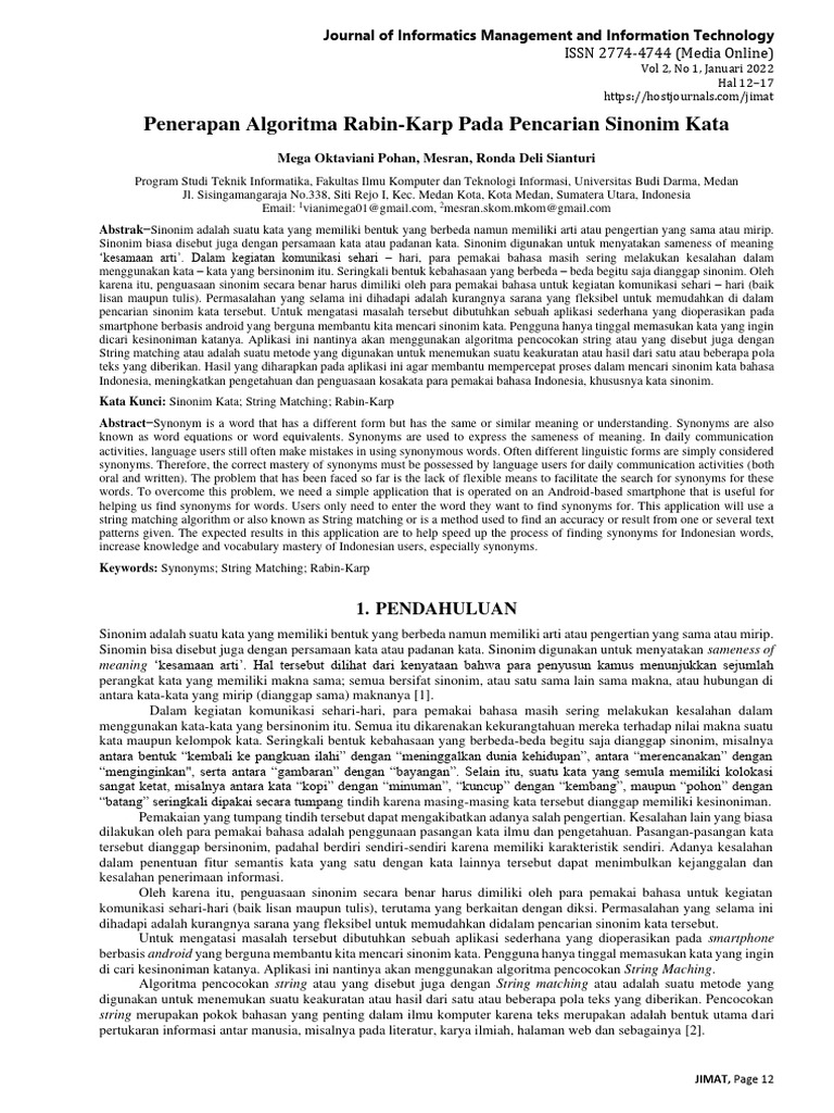 Penerapan Algoritma Rabin-Karp Pada Pencarian Sinonim Kata | PDF