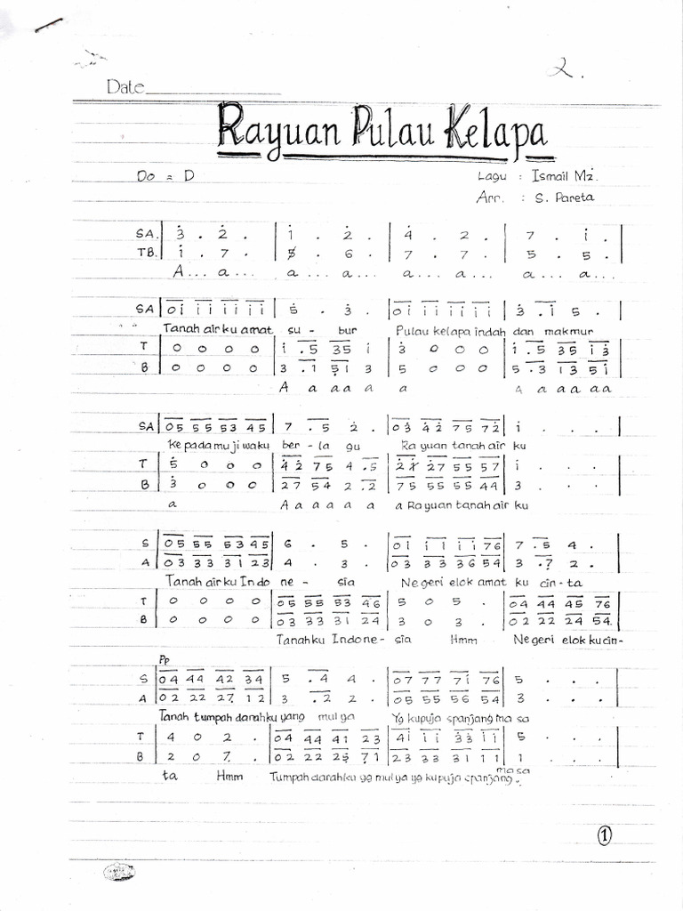 Rayuan Pulau Kelapa - Ismail Marzuki - Arr. S. Pareta | PDF