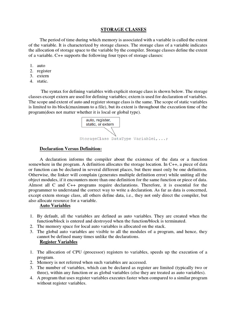 9 Storage Classes Download Free Pdf Variable Computer Science Scope Computer Science