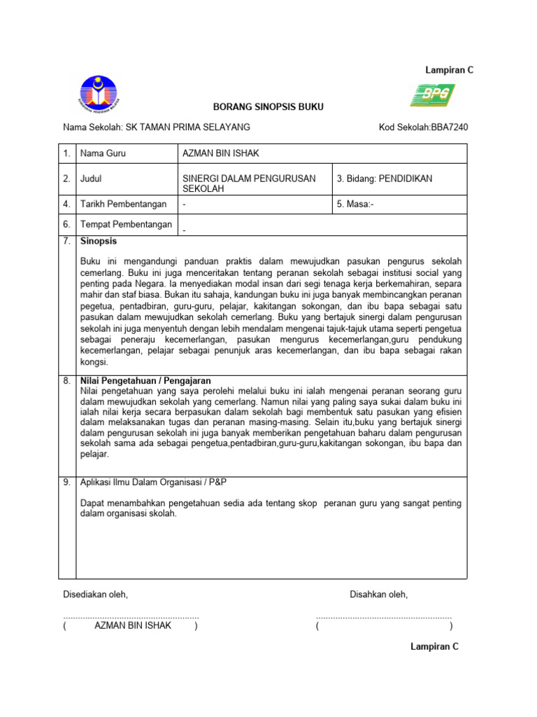 Sinopsis SINERGI PENGURUSAN SEKOLAH | PDF