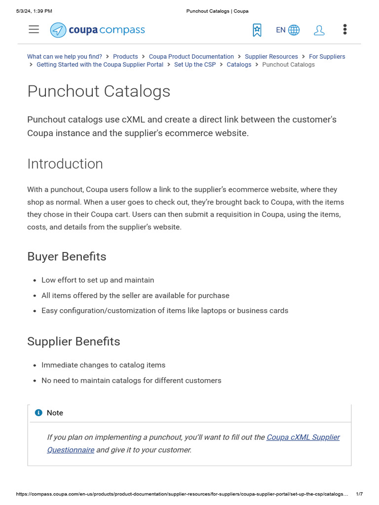 Coupa Punchout Catalogs Guide | PDF | Cyberspace | Computing