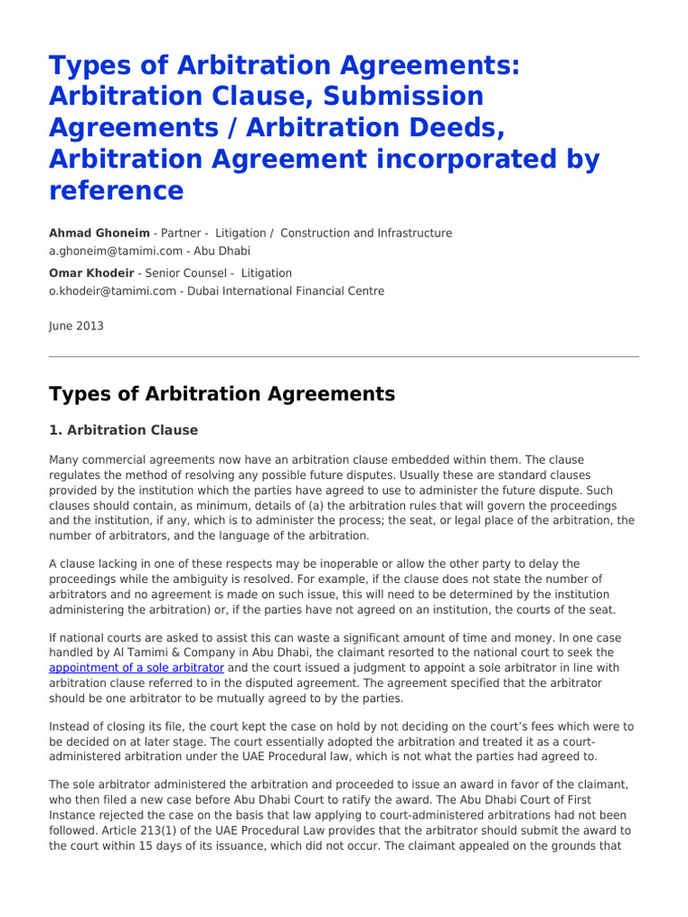 Types of Arbitration Agreements - Arbitration Clause, Submission ...