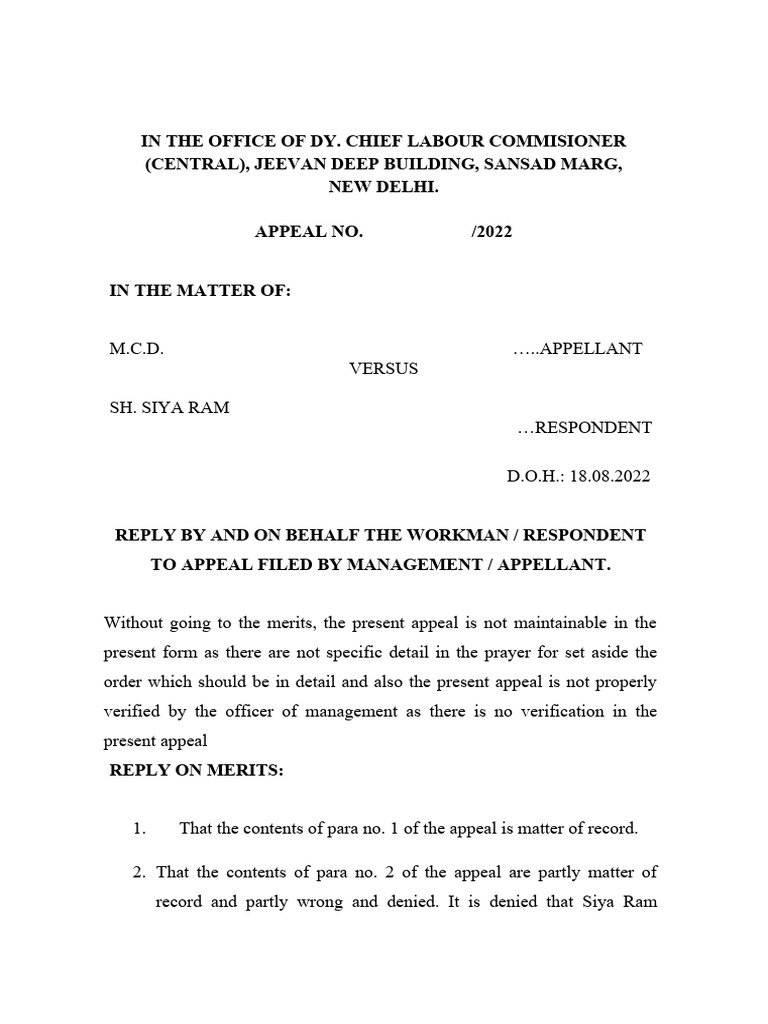 Appeal Response: Gratuity Claim Dispute | PDF | Appeal | Judgment (Law)