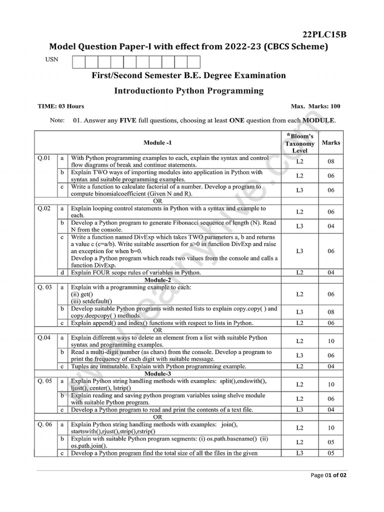 BPLCK205B 105B Model Question Paper With Answers | PDF