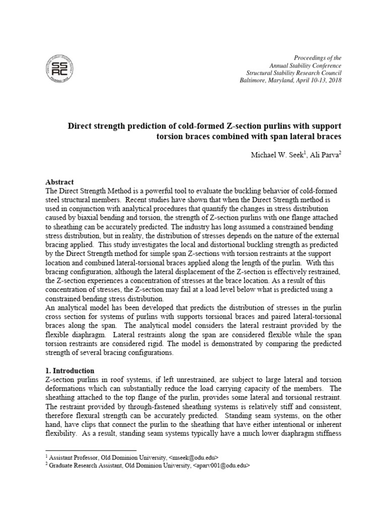 Direct Strength Prediction of Cold Formed Z Section Purlins With ...