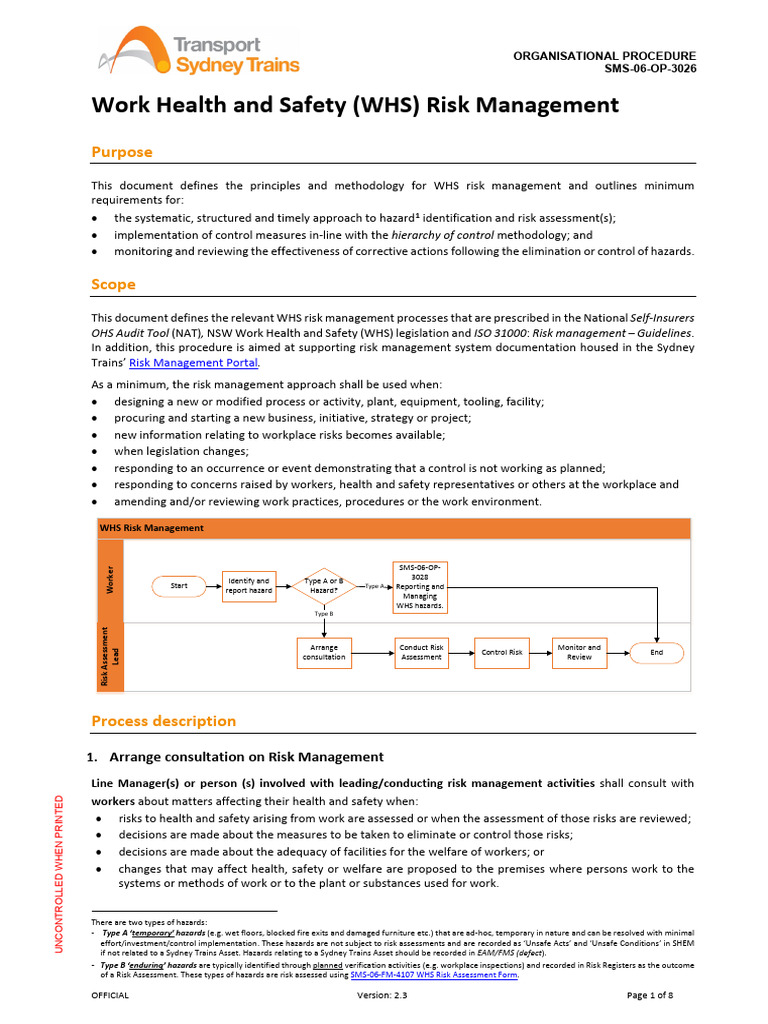 SMS-06-OP-3026-Work Health and Safety (WHS) Risk Management | PDF ...