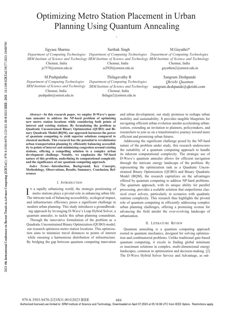 Optimizing Metro Station Placement in Urban Planning Using Quantum ... Optimizing Metro Station Placement in Urban Planning Using Quantum ...