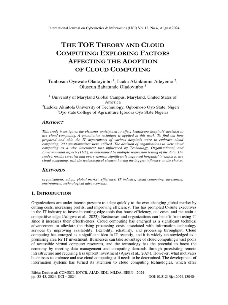 The Toe Theory and Cloud Computing: Exploring Factors Affecting The ...