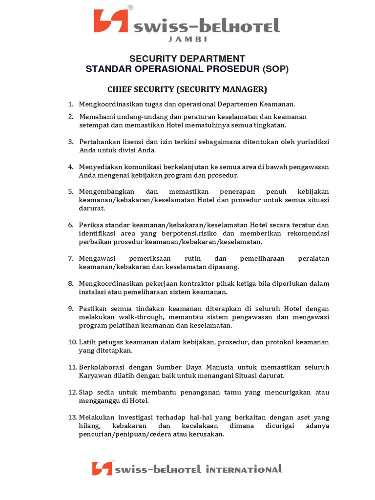 Sop Security Department | PDF