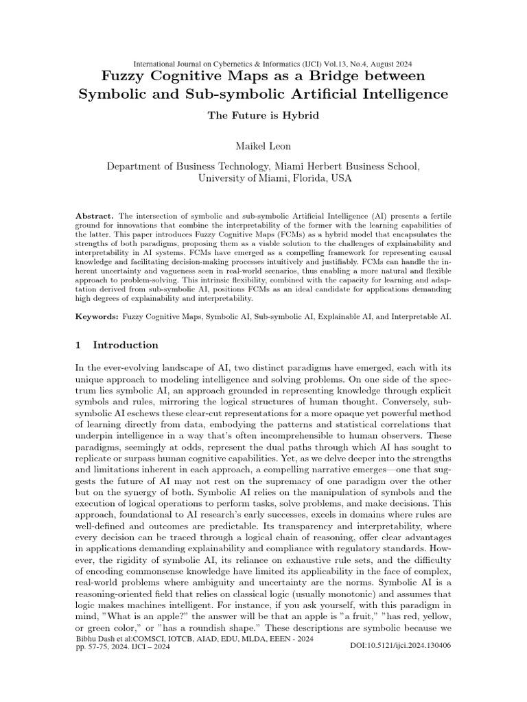 Fuzzy Cognitive Maps As A Bridge Between Symbolic and Sub-Symbolic Artificial Intelligence | PDF ...