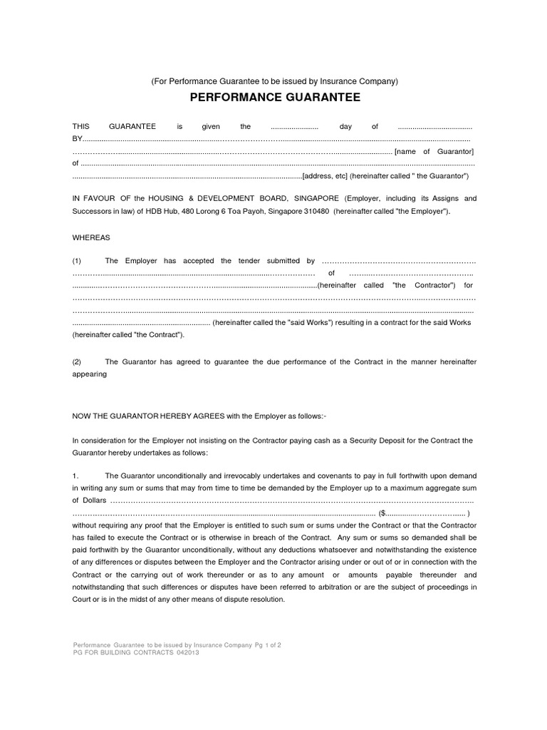 Performance Guarantee - Building - 15 Apr 2013 | PDF | Guarantee | Surety