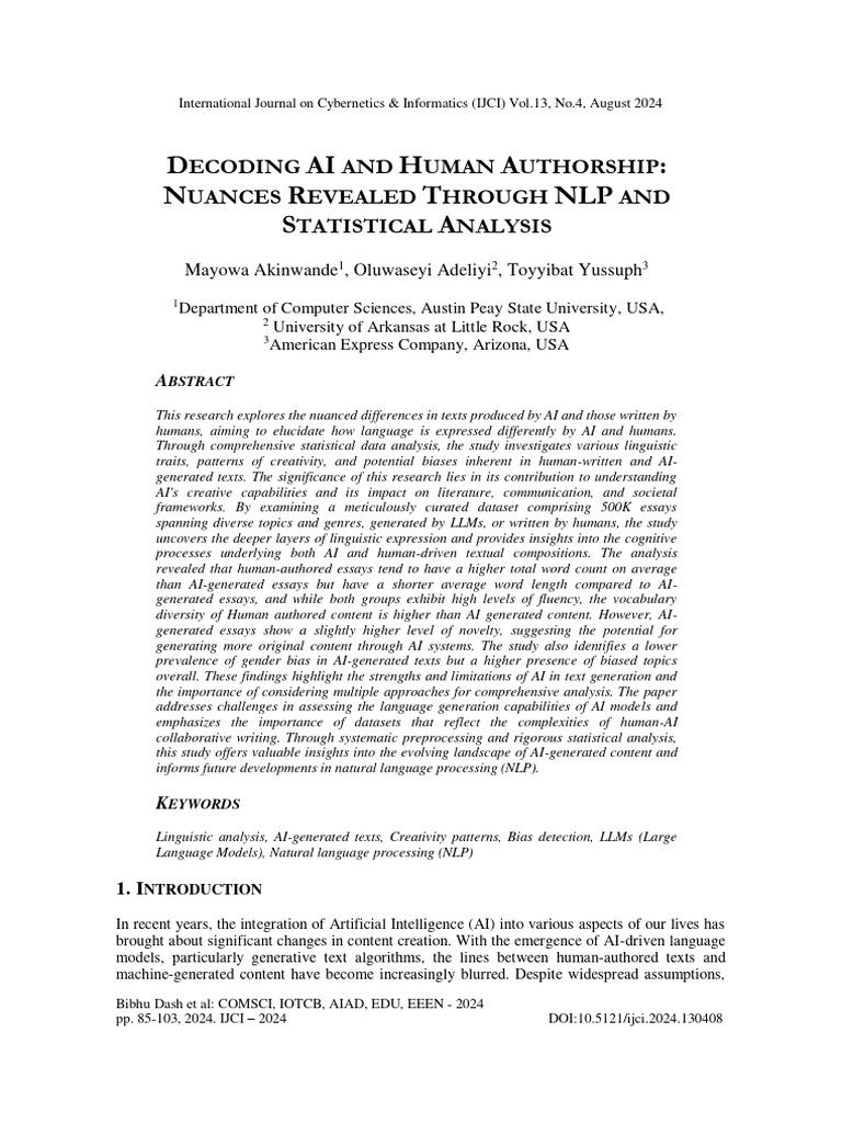 Decoding Ai and Human Authorship: Nuances Revealed Through NLP and ...