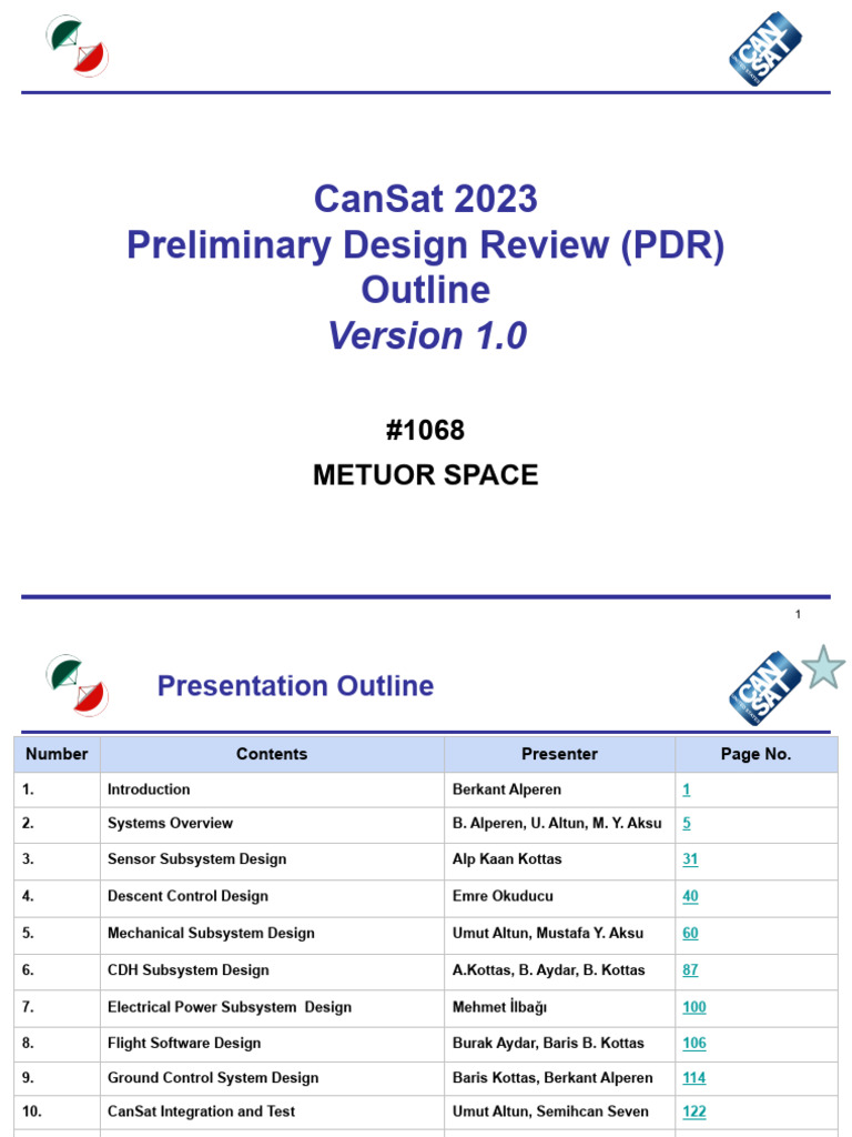 CanSat 2023 PDR Overview and Design | PDF | Telemetry | Parachute
