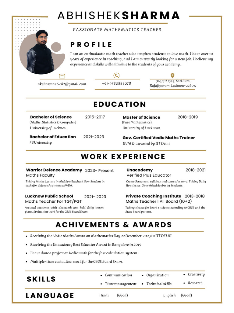 Abhishek Sharma Resume 2024-25 | PDF | Mathematics | Science