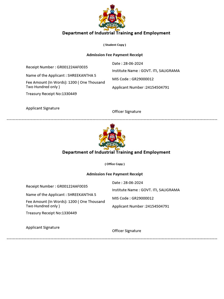 Department of Industrial Training and Employment: Admission Fee Payment ...