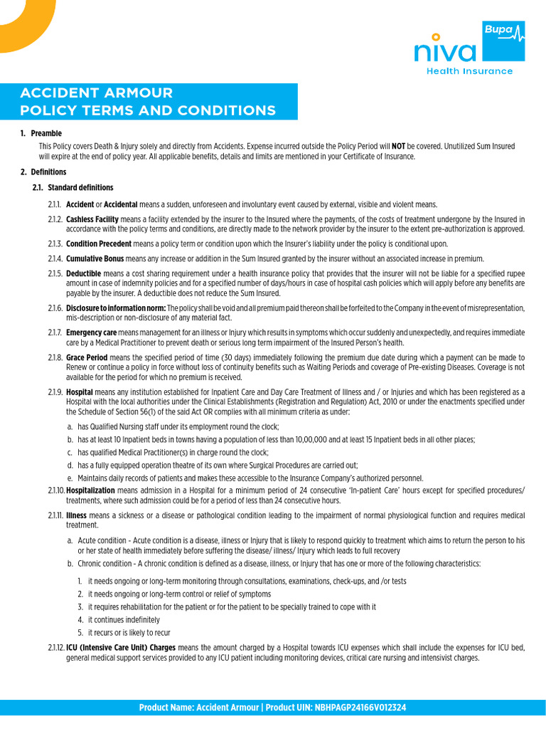 Accident Armour Policy Wording | PDF | Physical Therapy | Insurance