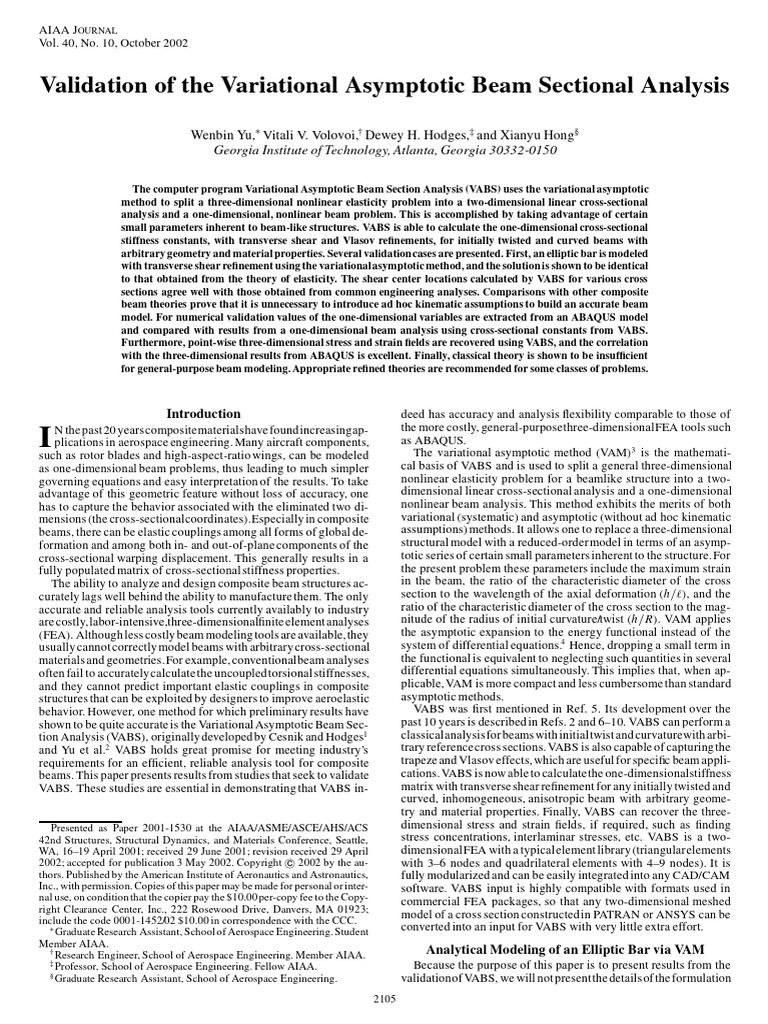 Validation of The Variational Asymptotic Beam Sectional Analysis | PDF | Bending | Beam (Structure)