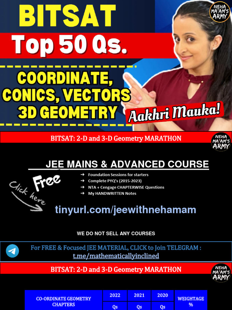 Bitsat 2023 - Co-Ordinate (2d & 3d) Marathon | PDF | Ellipse | Circle