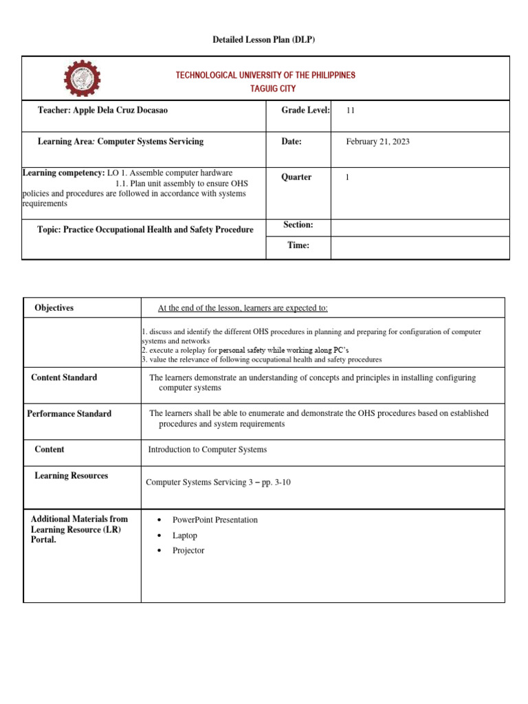 Lesson Plan 2023 | PDF | Occupational Safety And Health | Lesson Plan