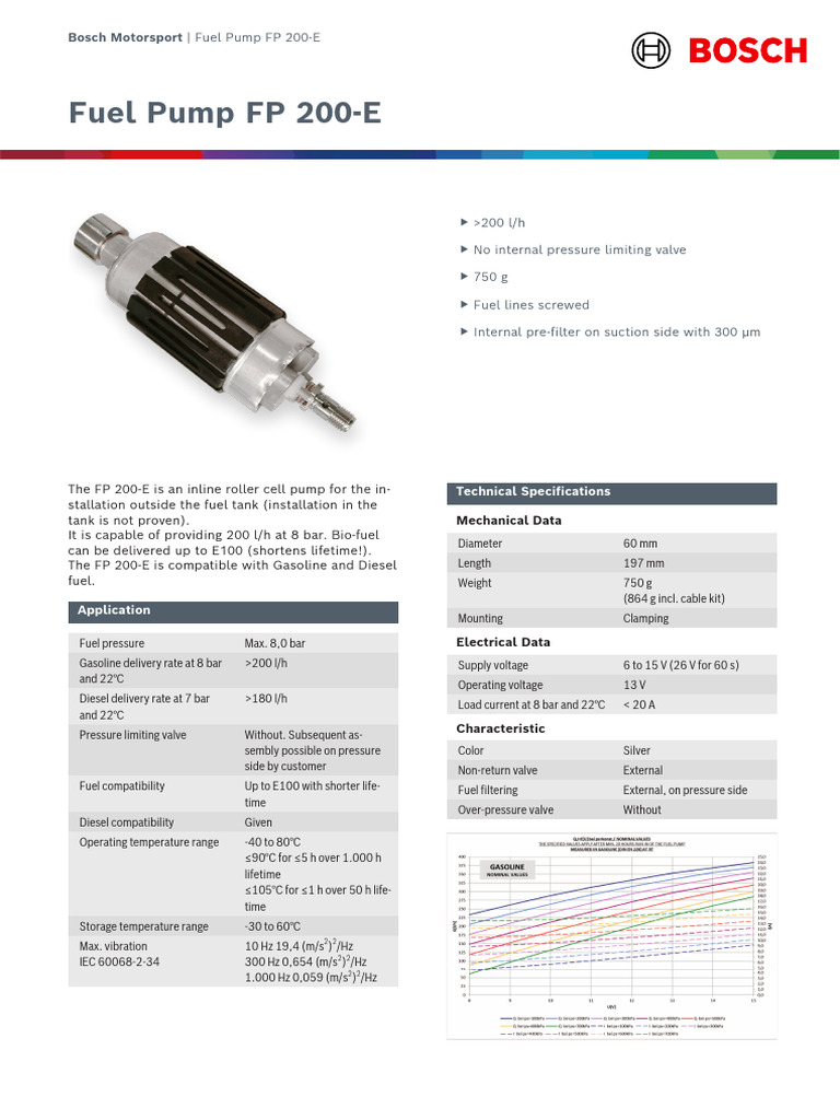 Bosch FP 200-E Fuel Pump Specifications | PDF | Pump | Diesel Engine