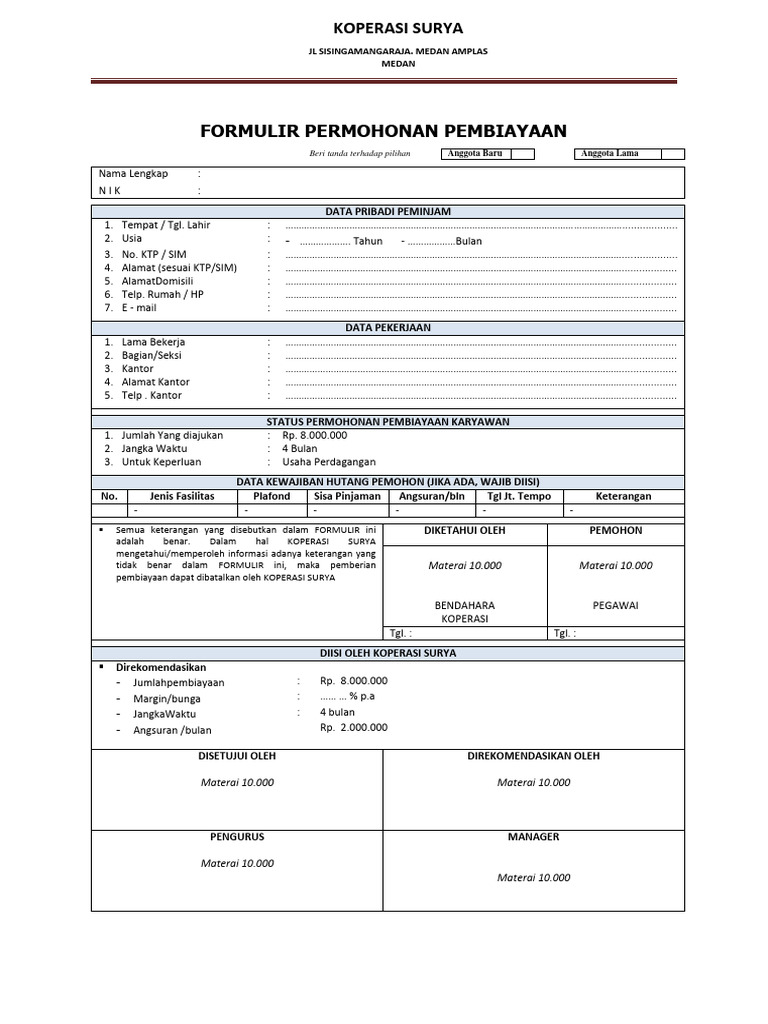 Form Pembiayaan Revisi Baru | PDF