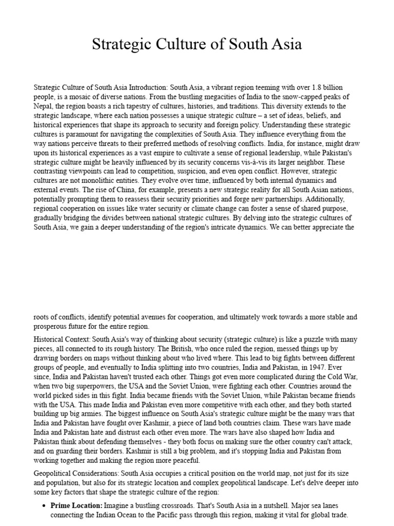 Strategic Culture Of South Asia Pdf Nationalism South Asia