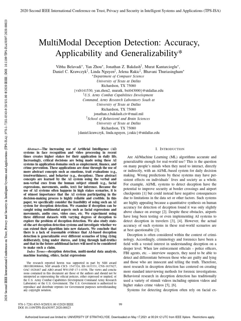 Multimodal Deception Detection Accuracy Pdf Artificial Intelligence Intelligence Ai