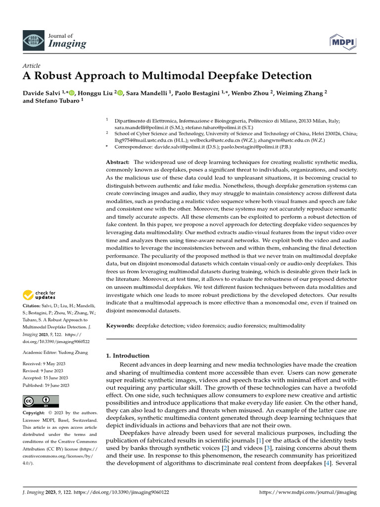 A Robust Approach To Multimodal Deepfake Detection | PDF | Deep Learning | Speech Synthesis