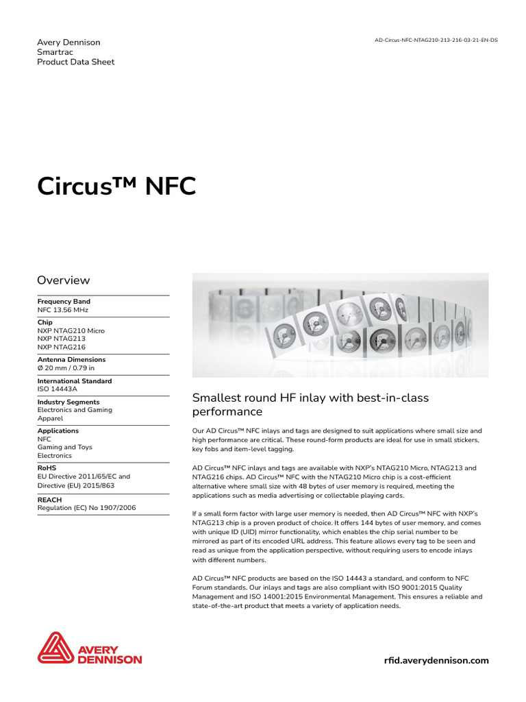 Circus™ NFC: Avery Dennison Smartrac Product Data Sheet | PDF | Computing | Electronics