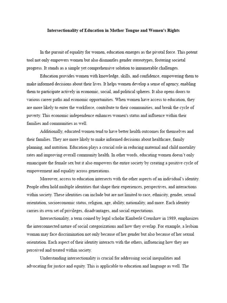 Intersectionality of Education in Mother Tongue and Women's Rights ...