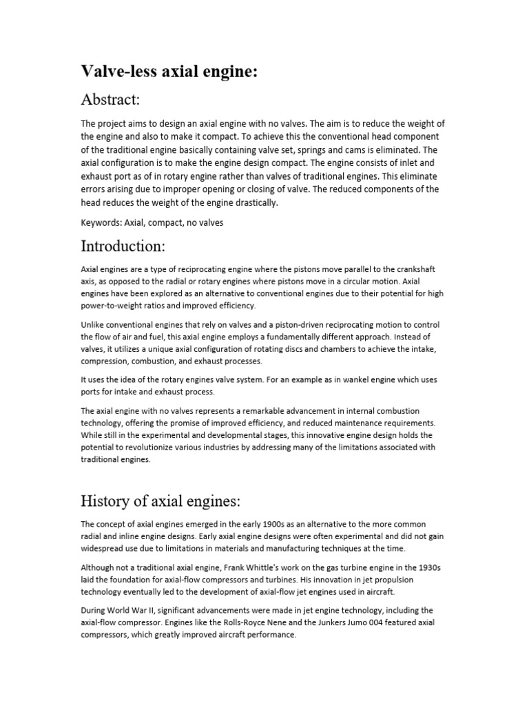 Valve-less Axial Engine Design Overview | PDF | Internal Combustion ...