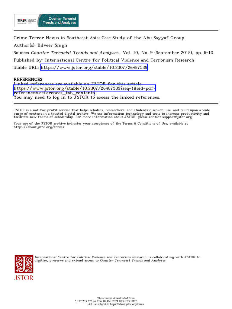 Singh - Crime-Terror Nexus in Southeast Asia - Case Study of The Abu Sayyaf Group | PDF | Crimes ...
