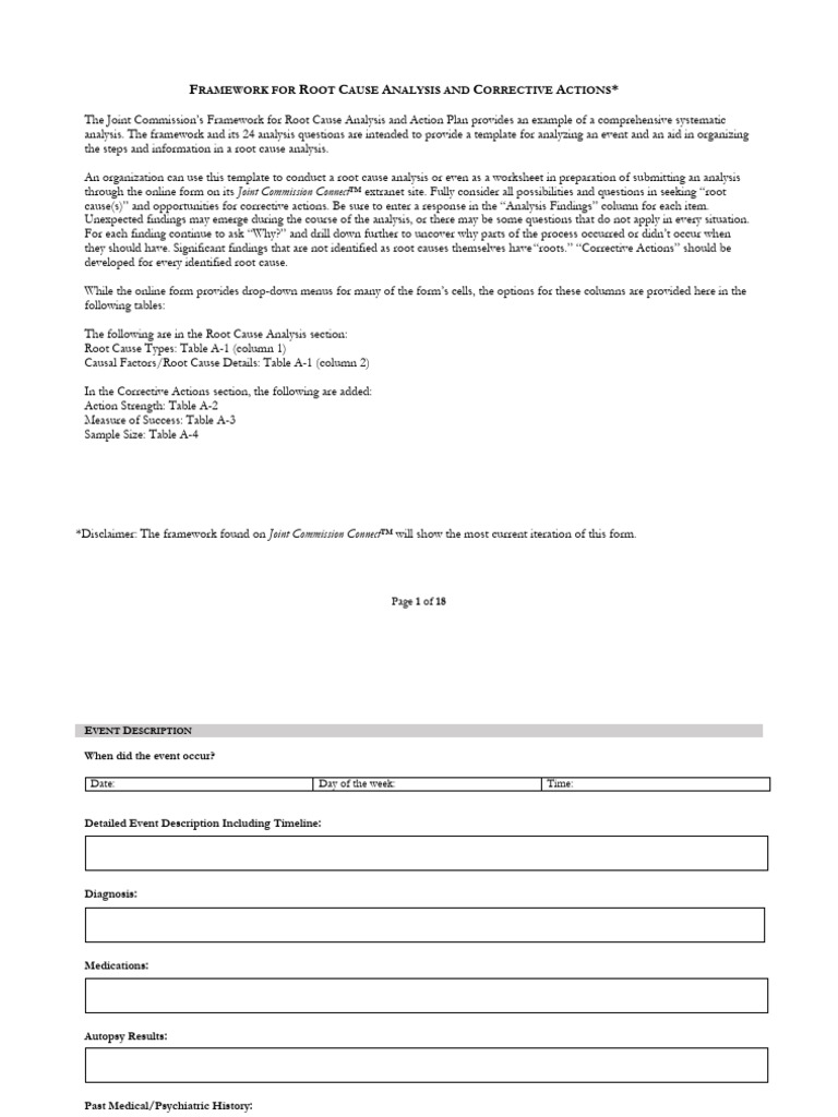 JCI Framework For RCA and Corrective Action Plan | PDF | Risk | Patient Safety
