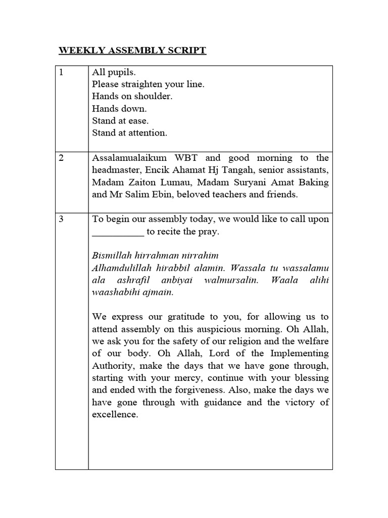 Weekly Assembly Script | PDF