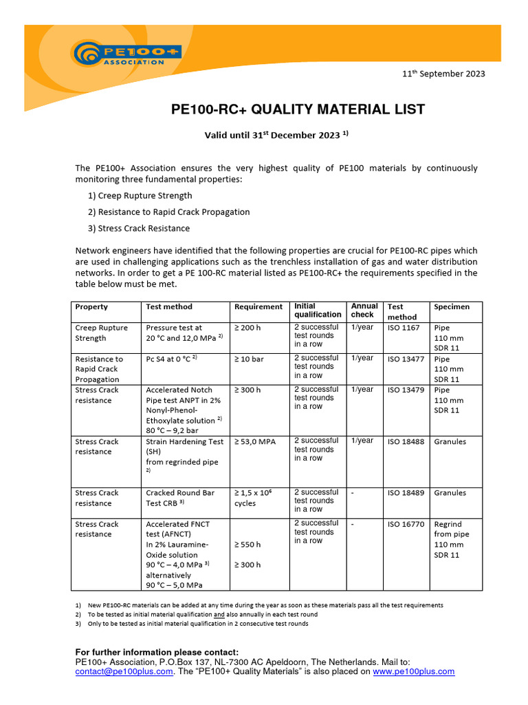 PE100-RC+Quality Materials 09 2023 | PDF | Fracture | Pipe (Fluid Conveyance)