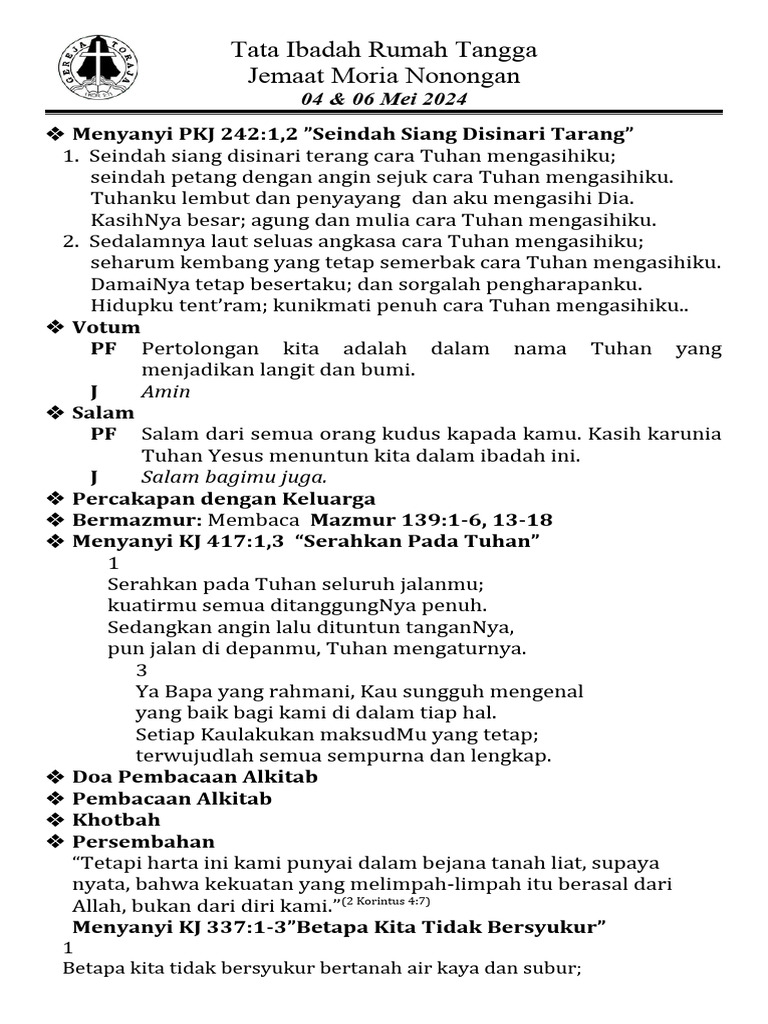 Liturgi Ibadah Rumah Tangga - 04 & 06 Juni 2024 | PDF