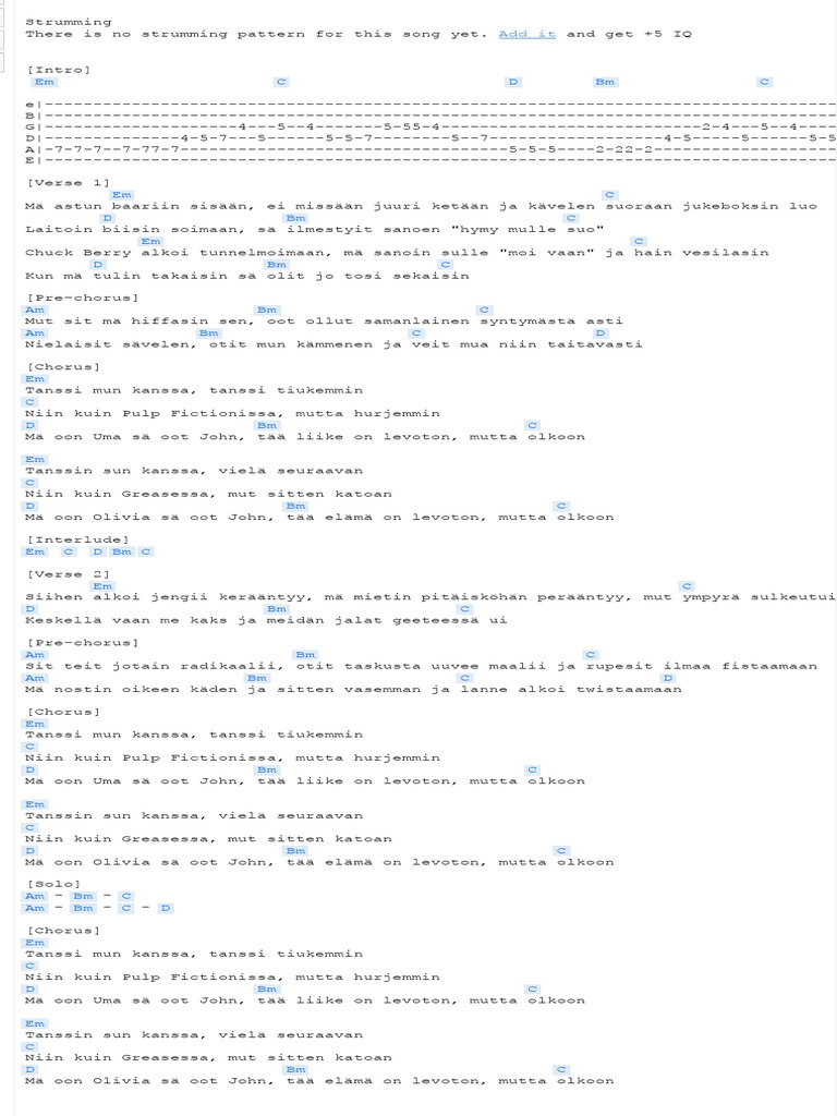 PULP FICTION CHORDS by Haloo Helsinki! @ | PDF