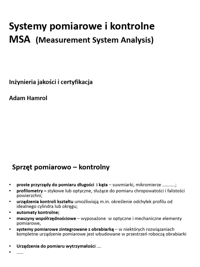 Systemy Pomiarowe I Kontrolne MSA: (Measurement System Analysis) | PDF